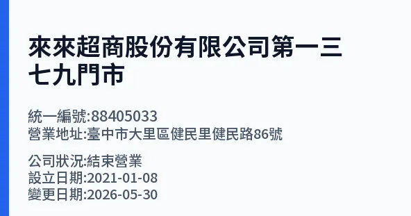 來來超商股份有限公司第一三七九門市的照片-統編 88405033(臺中市) 公司登記資料與營業項目詳細圖表