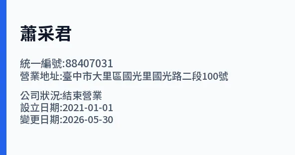 蕭采君的照片-統編 88407031(臺中市) 公司登記資料與營業項目詳細圖表
