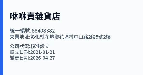 咻咻賣雜貨店的照片-統編 88408382(彰化縣) 公司登記資料與營業項目詳細圖表