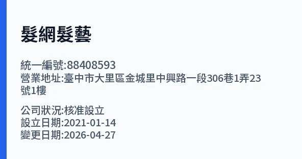 髮網髮藝的照片-統編 88408593(臺中市) 公司登記資料與營業項目詳細圖表