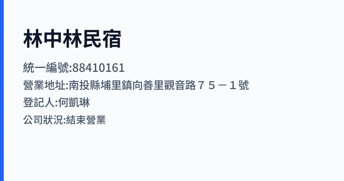 林中林民宿 - 統編 88410161(南投縣) 公司登記資料與營業項目詳細圖表