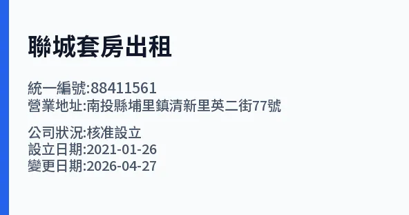 聯城套房出租的照片-統編 88411561(南投縣) 公司登記資料與營業項目詳細圖表