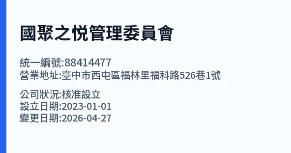 國聚之悦管理委員會的照片-統編 88414477(臺中市) 公司登記資料與營業項目詳細圖表
