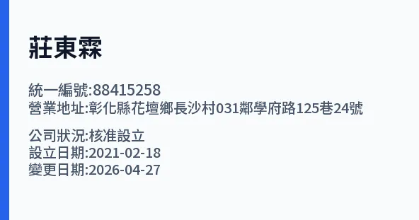 莊東霖的照片-統編 88415258(彰化縣) 公司登記資料與營業項目詳細圖表