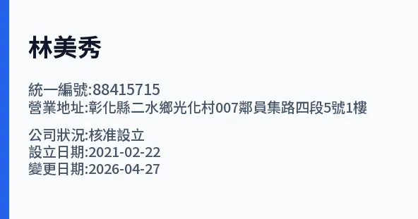 林美秀的照片-統編 88415715(彰化縣) 公司登記資料與營業項目詳細圖表
