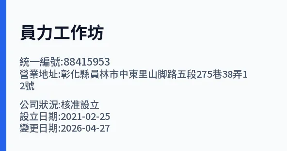 員力工作坊的照片-統編 88415953(彰化縣) 公司登記資料與營業項目詳細圖表