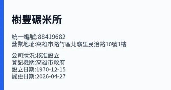 樹豐碾米所的照片-統編 88419682(高雄市) 公司登記資料與營業項目詳細圖表