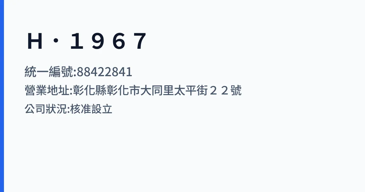 H.1967 - 統編 88422841(彰化縣) 公司登記資料與營業項目詳細圖表