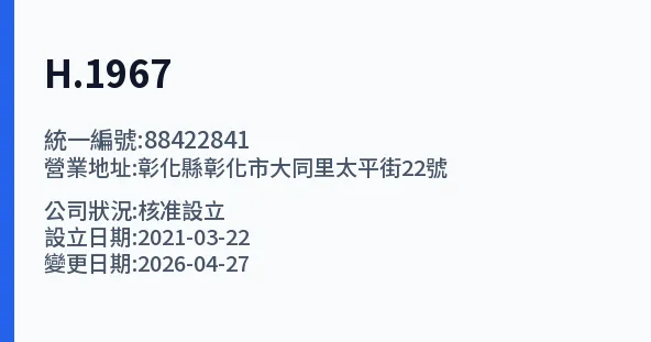 H.1967的照片-統編 88422841(彰化縣) 公司登記資料與營業項目詳細圖表