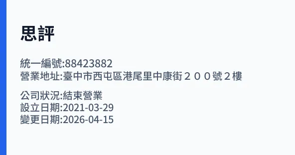 思評的照片-統編 88423882(臺中市) 公司登記資料與營業項目詳細圖表