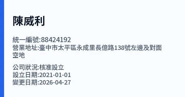 陳威利的照片-統編 88424192(臺中市) 公司登記資料與營業項目詳細圖表