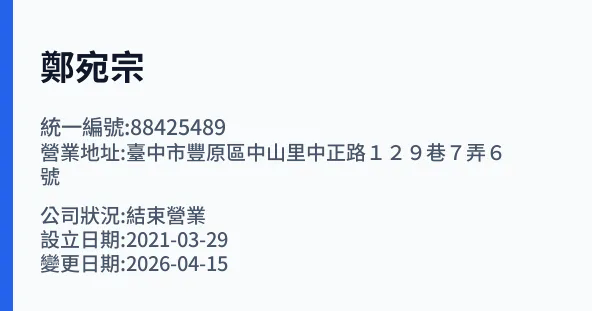 鄭宛宗的照片-統編 88425489(臺中市) 公司登記資料與營業項目詳細圖表