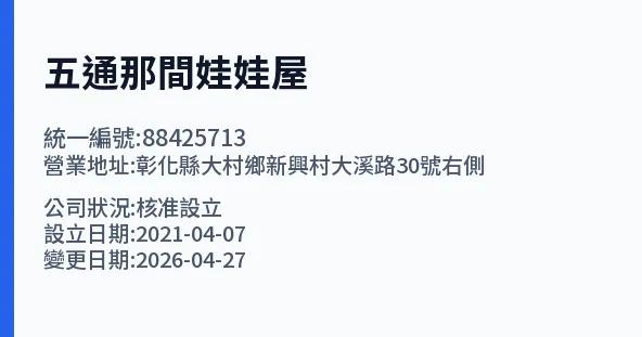 五通那間娃娃屋的照片-統編 88425713(彰化縣) 公司登記資料與營業項目詳細圖表