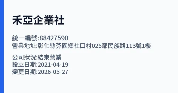 禾亞企業社的照片-統編 88427590(彰化縣) 公司登記資料與營業項目詳細圖表