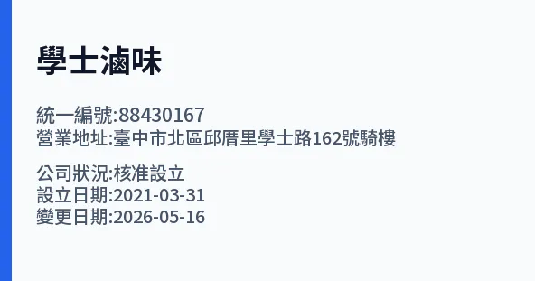學士滷味的照片-統編 88430167(臺中市) 公司登記資料與營業項目詳細圖表