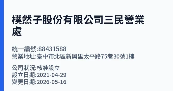 樸然子股份有限公司三民營業處的照片-統編 88431588(臺中市) 公司登記資料與營業項目詳細圖表
