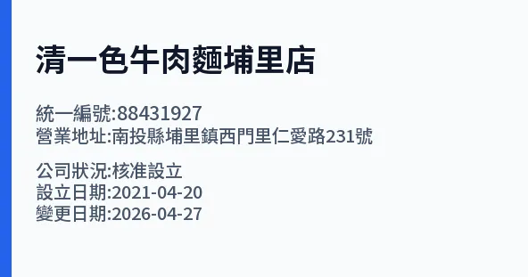 清一色牛肉麵埔里店的照片-統編 88431927(南投縣) 公司登記資料與營業項目詳細圖表