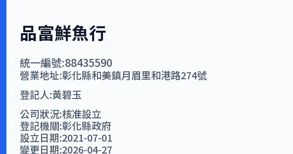 品富鮮魚行的照片-統編 88435590(彰化縣) 公司登記資料與營業項目詳細圖表