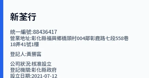 新荃行的照片-統編 88436417(彰化縣) 公司登記資料與營業項目詳細圖表
