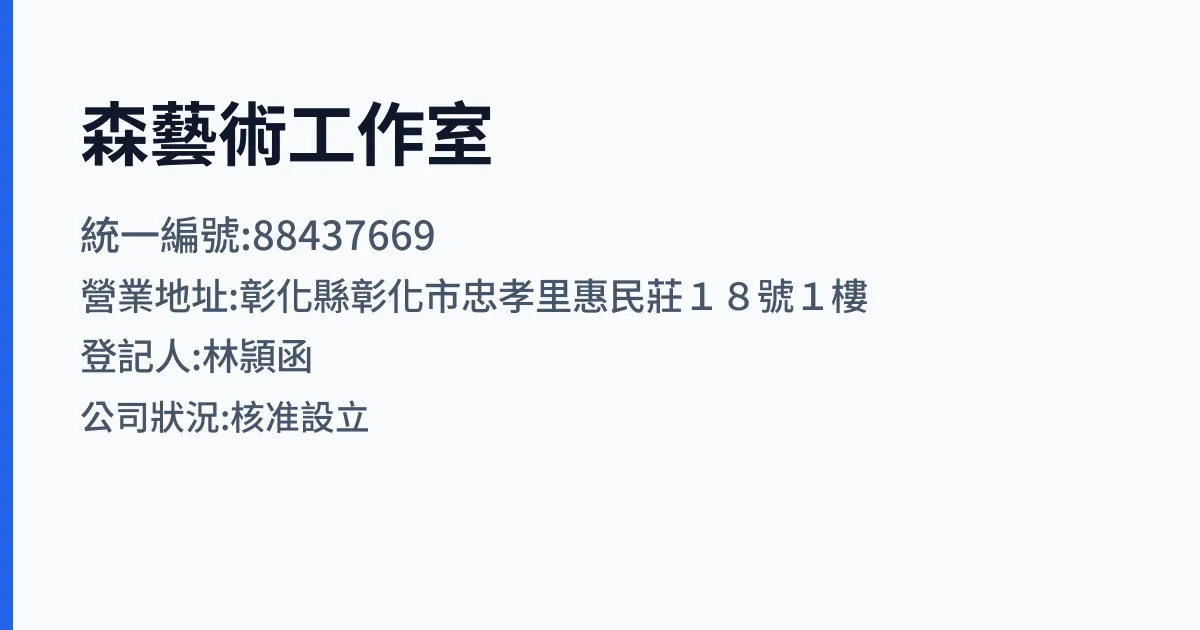 森藝術工作室 - 統編 88437669(彰化縣) 公司登記資料與營業項目詳細圖表
