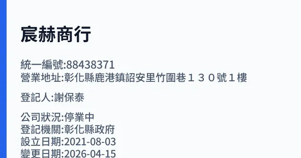 宸赫商行的照片-統編 88438371(彰化縣) 公司登記資料與營業項目詳細圖表