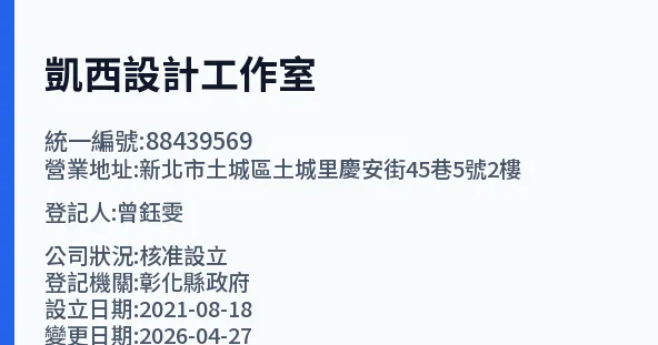 凱西設計工作室的照片-統編 88439569(新北市) 公司登記資料與營業項目詳細圖表