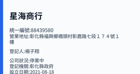 星海商行的照片-統編 88439580(彰化縣) 公司登記資料與營業項目詳細圖表