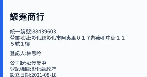 諺霆商行的照片-統編 88439603(彰化縣) 公司登記資料與營業項目詳細圖表