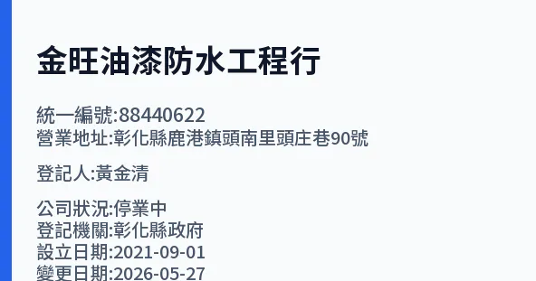 金旺油漆防水工程行的照片-統編 88440622(彰化縣) 公司登記資料與營業項目詳細圖表