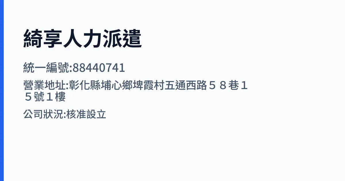 綺享人力派遣 - 統編 88440741（彰化縣） 公司登記資料與營業項目詳細圖表
