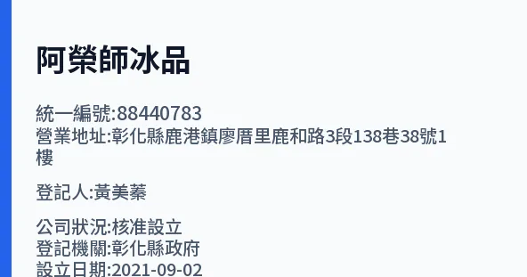 阿榮師冰品的照片-統編 88440783(彰化縣) 公司登記資料與營業項目詳細圖表