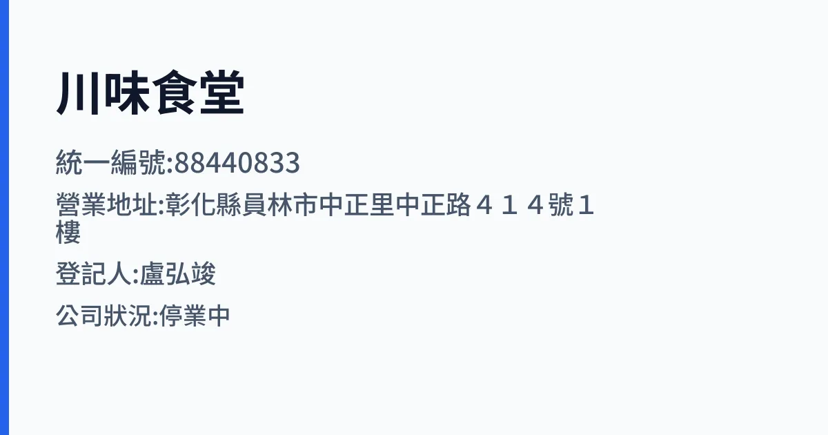 川味食堂 - 統編 88440833(彰化縣) 公司登記資料與營業項目詳細圖表