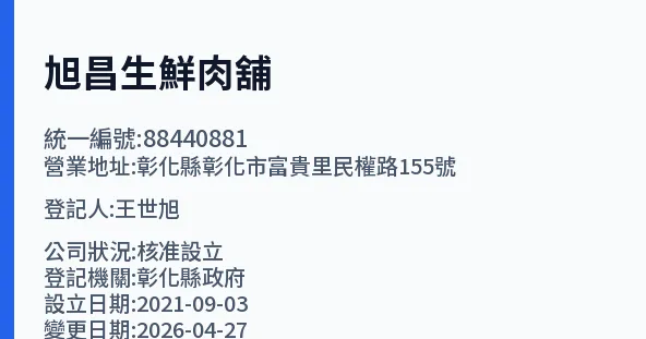 旭昌生鮮肉舖的照片-統編 88440881(彰化縣) 公司登記資料與營業項目詳細圖表