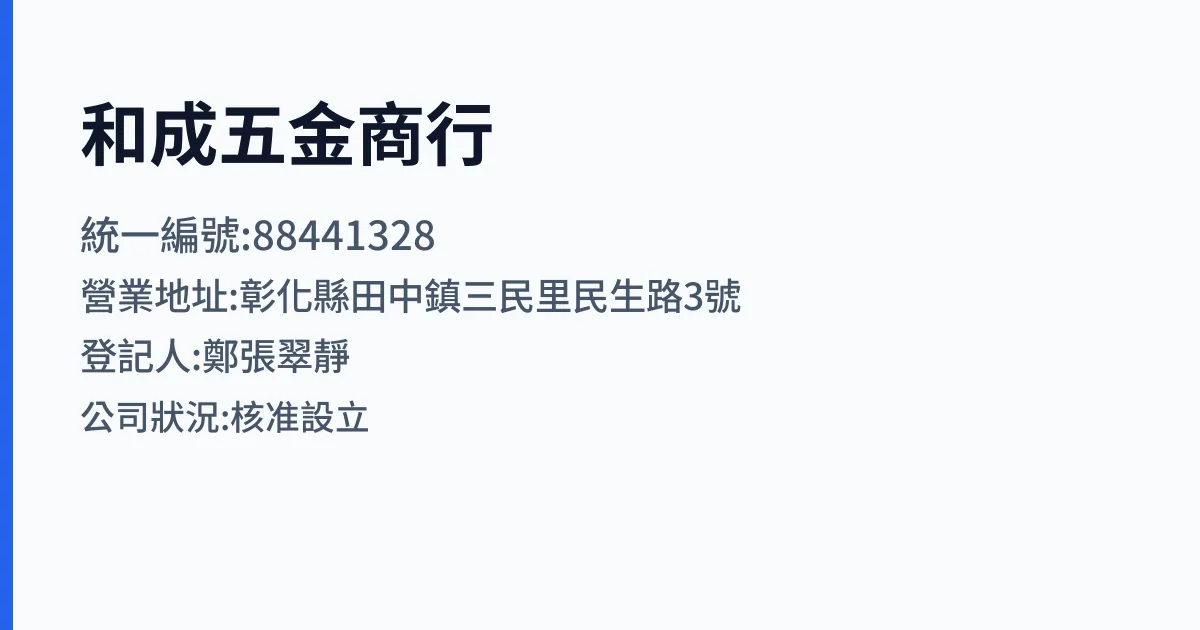 和成五金商行 - 統編 88441328(彰化縣) 公司登記資料與營業項目詳細圖表