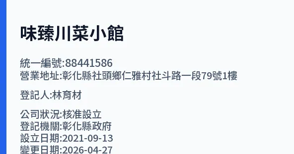 味臻川菜小館的照片-統編 88441586(彰化縣) 公司登記資料與營業項目詳細圖表