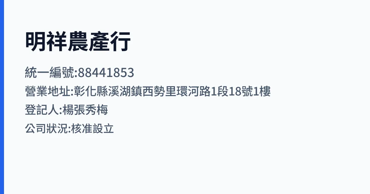 明祥農產行 - 統編 88441853(彰化縣) 公司登記資料與營業項目詳細圖表