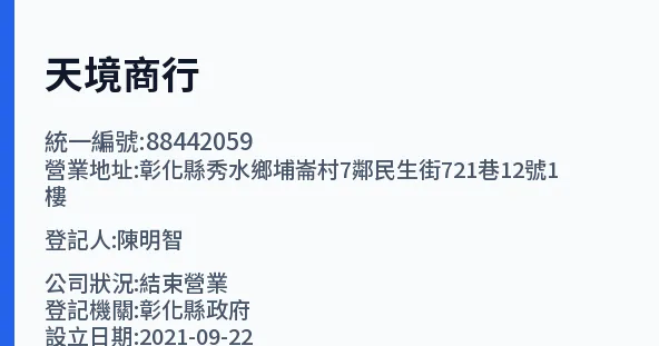 天境商行的照片-統編 88442059(彰化縣) 公司登記資料與營業項目詳細圖表