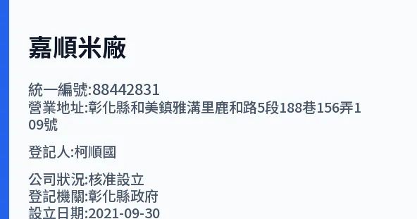 嘉順米廠的照片-統編 88442831(彰化縣) 公司登記資料與營業項目詳細圖表