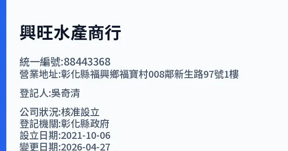 興旺水產商行的照片-統編 88443368(彰化縣) 公司登記資料與營業項目詳細圖表