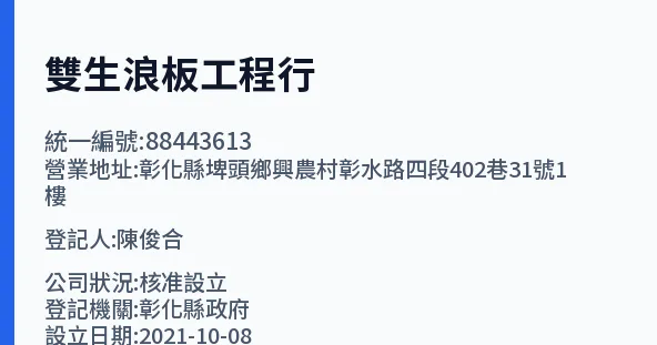 雙生浪板工程行的照片-統編 88443613(彰化縣) 公司登記資料與營業項目詳細圖表