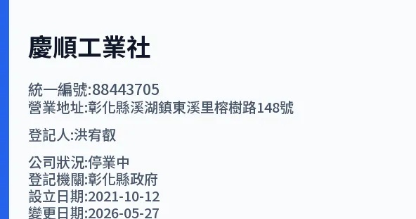 慶順工業社的照片-統編 88443705(彰化縣) 公司登記資料與營業項目詳細圖表