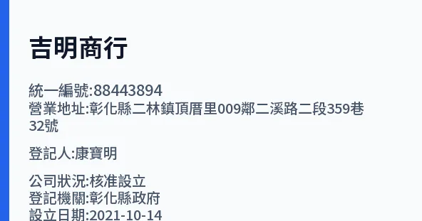 吉明商行的照片-統編 88443894(彰化縣) 公司登記資料與營業項目詳細圖表