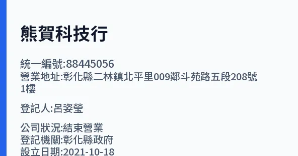 熊賀科技行的照片-統編 88445056(彰化縣) 公司登記資料與營業項目詳細圖表