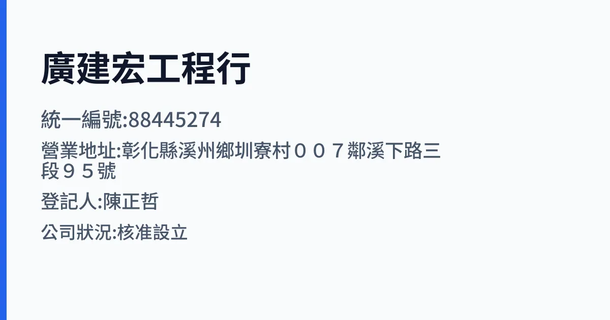 廣建宏工程行 - 統編 88445274(彰化縣) 公司登記資料與營業項目詳細圖表