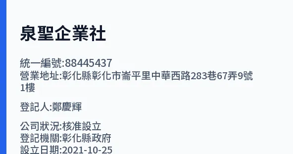 泉聖企業社的照片-統編 88445437(彰化縣) 公司登記資料與營業項目詳細圖表