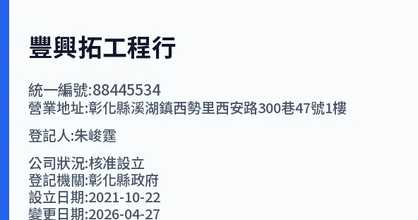 豐興拓工程行的照片-統編 88445534(彰化縣) 公司登記資料與營業項目詳細圖表