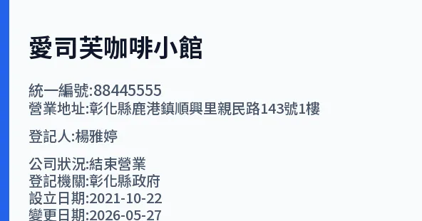 愛司芙咖啡小館的照片-統編 88445555(彰化縣) 公司登記資料與營業項目詳細圖表