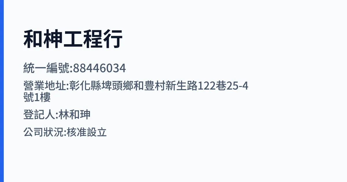 和柛工程行 - 統編 88446034 (彰化縣) 公司登記資料與營業項目詳細圖表