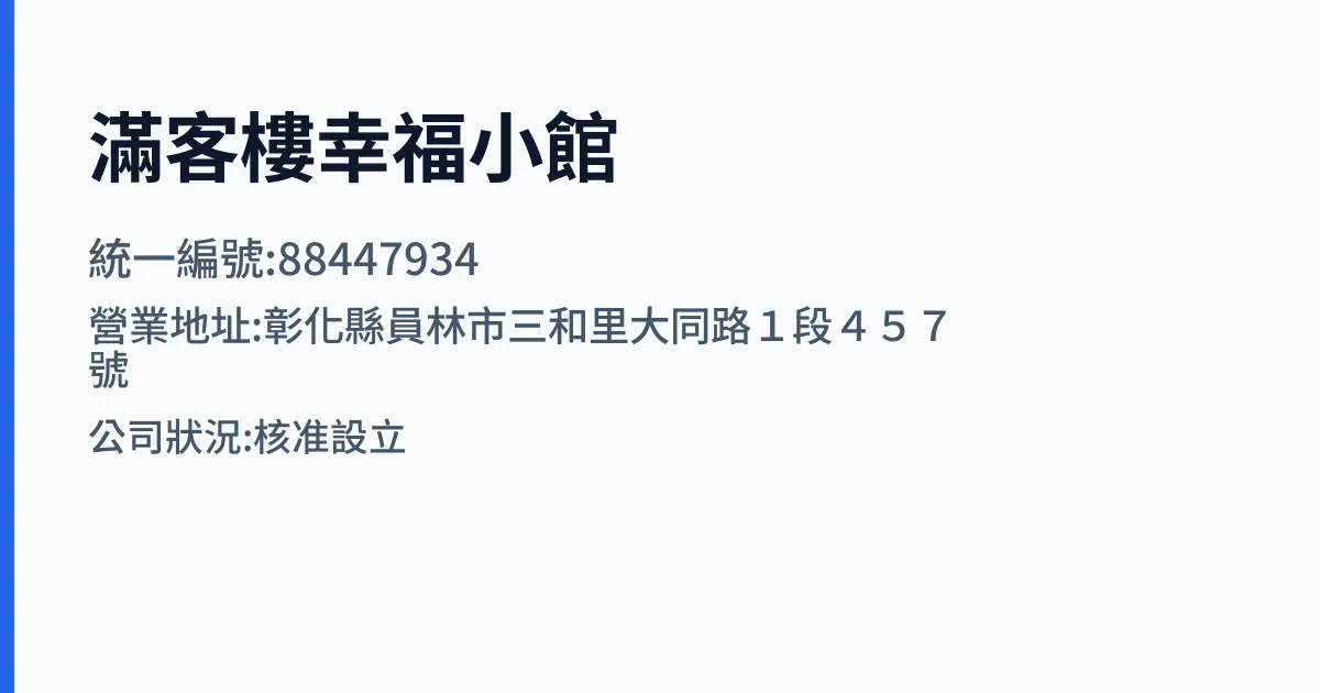 滿客樓幸福小館 - 統編 88447934（彰化縣） 公司登記資料與營業項目詳細圖表