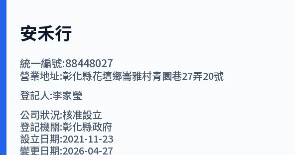 安禾行的照片-統編 88448027(彰化縣) 公司登記資料與營業項目詳細圖表